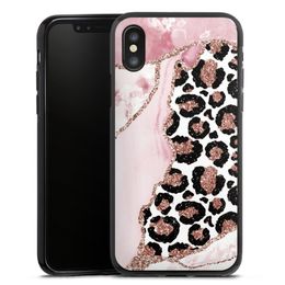 DeinDesign iPhone X Handy Silikon H&uuml;lle Case schwarz Handyh&uuml;lle Leopard Glitzer Marble