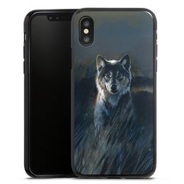 DeinDesign iPhone X Handy Silikon H&uuml;lle Case schwarz Handyh&uuml;lle Wolf Painting Nature