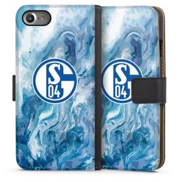 DeinDesign iPhone SE (2022) Handy Klapph&uuml;lle Handyh&uuml;lle aus Kunst Leder schwarz Flip Case Fc Schalke 04 Logo Merchandise Sideflip mit Lasche