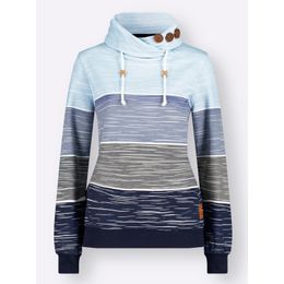 WITT Damen Sweatshirt mit Zierkn&ouml;pfen am Kragen, marine-hellblau-bedruckt, Gr&ouml;&szlig;e 46