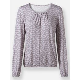 WITT Damen Print-Shirt mit Gummizug an &Auml;rmeln und Saum, grau-mauve-bedruckt, Gr&ouml;&szlig;e 48