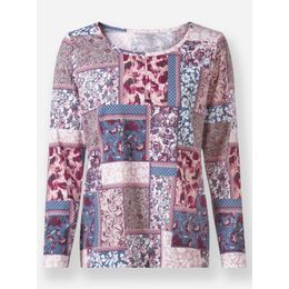 WITT Damen Print-Shirt in Patch-Optik, hortensie-taubenblau-bedruckt, Gr&ouml;&szlig;e 52