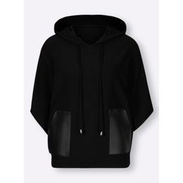Heine Witt Damen Kapuzenpullover mit Leder-Imitat-Details, schwarz, Gr&ouml;&szlig;e 42