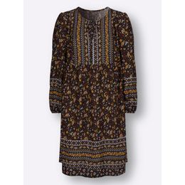 WITT Damen Druckkleid mit Bord&uuml;ren-Dessin, schwarz-rotbraun-bedruckt, Gr&ouml;&szlig;e 18
