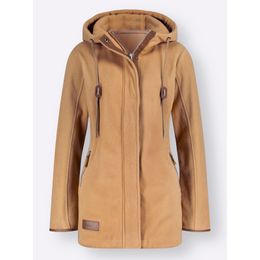 WITT Damen Kapuzenfleecejacke mit verdecktem Rei&szlig;verschluss, camel, Gr&ouml;&szlig;e 54