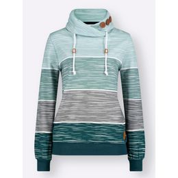 WITT Damen Sweatshirt mit Zierkn&ouml;pfen am Kragen, petrol-kalkmint-bedruckt, Gr&ouml;&szlig;e 38
