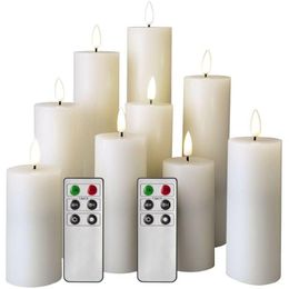 Rebecca Mobili Set von 9 flammenlosen weißen elektrischen Kerzen Led Licht mit Fernbedienung