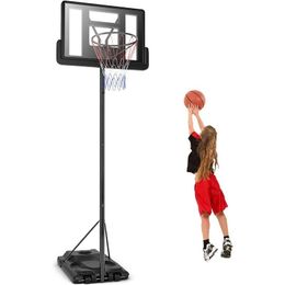 Basketballstaender mit 2 Raedern & Befüllbare Basis, Hoehenverstellbare Korbanlage von 260 bis 305 cm, φ45 cm Basketballkorb mit Staender für