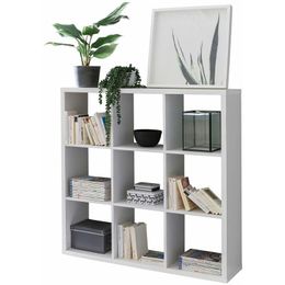 FineBuy Würfelregal FB52460 Weiß 112x29x112 cm Bücherregal mit 9 Fächern Modern, Standregal Holz Regal Freistehend, Ordnerregal Raumteiler Würfel-Regal,