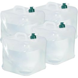 Faltkanister 4er Set, 20 Liter, faltbare Wasserkanister mit Hahn, BPA-frei, lebensmittelecht, transparent/grün - Relaxdays