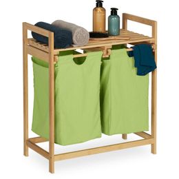 Wäschekorb Regal, ausziehbar, hbt: 73 x 64 x 33 cm, Wäschesammler Bambus, 2 Fächer, Wäscheablage, natur/grün - Relaxdays