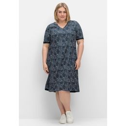 sheego Große Größen: Kleid in leichter A-Linie, mit Punkte-Alloverprint, nachtblau gemustert, Gr.42