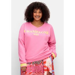 sheego loves miss goodlife Große Größen: Sweatshirt mit Wordingprint und Streifenbündchen, pink, Gr.50