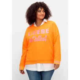 sheego loves miss goodlife Sweatshirt mit Wordingprints und V-Ausschnitt, orange bedruckt, Gr.42