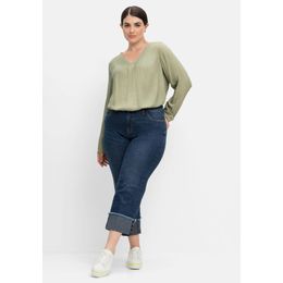 sheego Große Größen: Weite 7/8-Jeans mit breitem Saum-Umschlag, dark blue Denim, Gr.50