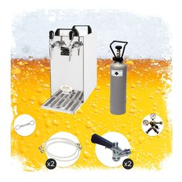 ich-zapfe Komplett Set - Zapfanlage, Bierzapfanlage - Kontakt 40 2-leitig Trockenkühler, Durchlaufkühler 50 Liter/h, Green Line, Zapfkopf 2:5 Liter Adapter,Zapfkopf:KeyKeg