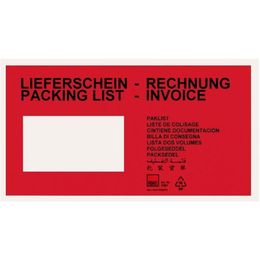 KK VERPACKUNGEN - 1000 rote Begleitpapiertaschen Lieferscheintaschen din lang Lieferscheinhüllen - Rot