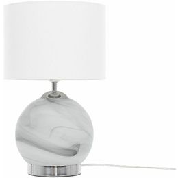 Beliani Tischlampe Weiß Metall und Glas 40 cm runder Stoffschirm Lampenfuß Marmoroptik langes Kabel mit Schalter Glamouröses Design - Weiß