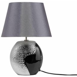 Beliani Tischlampe Schwarz und Silber Keramik 42 cm Stoffschirm Vasenform Kabel mit Schalter Klassischer Stil - Schwarz