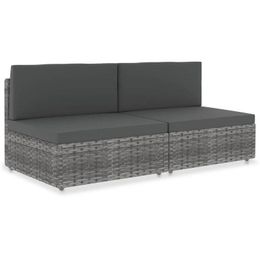 MAISONCHIC Modulares 2-Sitzer-Sofa Gartensofa Loungesofa Sitzgruppe Poly Rattan Grau DE96268