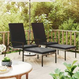 MAISONCHIC 2er Set Gartenliegen Sonnenliegen Relaxliegen für Garten, Balkon und Terrrasse mit Fußhocker PE-Rattan Grau DE68301