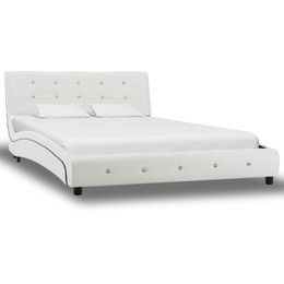 MAISONCHIC Bettrahmen Doppelbett Bett für Schlafzimmer Weiß Kunstleder 120 x 200 cm DE58411