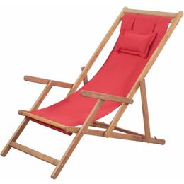 MAISONCHIC Strandstuhl Liegestuhl Klappbarer Gartenliege für Garten, Balkon und Terrrasse Stoff und Holzrahmen Rot DE35794