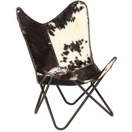 MAISONCHIC Butterfly Sessel Wohnzimmerstuhl Stuhl für Esszimmer Wohnzimmer & Schlafzimmer Schwarz und Weiß Echtes Ziegenleder DE87007 - Schwarz