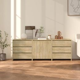 MAISONCHIC 3er Set Sideboards Kommoden für Wohnzimmer Küche Sonoma-Eiche Holzwerkstoff DE74366