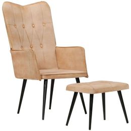 MAISONCHIC Ohrensessel Wohnzimmerstuhl Stuhl für Esszimmer Wohnzimmer & Schlafzimmer mit Hocker Creme Canvas DE31460