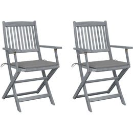 MAISONCHIC - 2er Set Gartenstühle Gartensessel Klappbare Stühle für Garten Terrasse Balkon mit Sitzkissen Massivholz Akazie DE10437