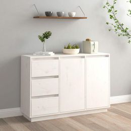 MAISONCHIC Sideboard Kommode für Wohnzimmer Küche Weiß 111x34x75 cm Massivholz Kiefer DE53762