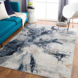 Teppich Kurzflor Wohnzimmer Modernes Marmor Design Blau und Grau 160 x 220 cm - Surya