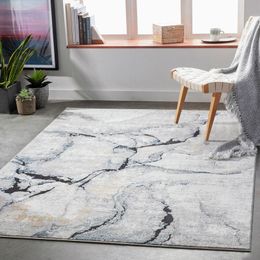 Teppich Kurzflor Wohnzimmer Modernes Marmor Design Elfenbein und Grau 160 x 220 cm - Surya