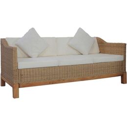MAISONCHIC 3-Sitzer-Sofa Loungesofa Couch Modern mit Polstern Natürliches Rattan DE21557