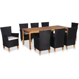 MAISONCHIC 9-tlg. Garten-Essgruppe Gartenmöbel Set Sitzgruppe Poly Rattan Schwarz und Braun DE29654