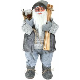 X-MAS ART COLLECTION - Dekofigur Weihnachtsmann 80 cm grau mit Ski & Sack Nikolaus - Mehrfarbig