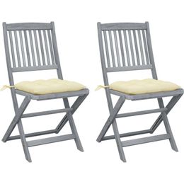 MAISONCHIC - 2er Set Gartenstühle Gartensessel Klappbare Stühle für Garten Terrasse Balkon mit Kissen Massivholz Akazie DE49241