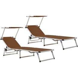 MAISONCHIC 2er Set Gartenliegen Sonnenliegen Klappbare Relaxliegen für Garten, Balkon und Terrrasse mit Dach 2 Stk. Alu Textilene Braun DE42559