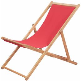 MAISONCHIC Strandstuhl Liegestuhl Klappbarer Gartenliege für Garten, Balkon und Terrrasse Stoff und Holzrahmen Rot DE74791