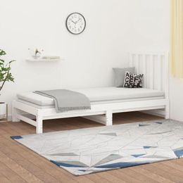 MAISONCHIC Tagesbett Ausziehbar Doppelbett Bett für Schlafzimmer Weiß 2x(90x190) cm Massivholz Kiefer DE71801