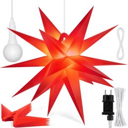 Kesser Leuchtstern 3D led Weihnachtsstern mit Timer für innen und außen Adventsstern Beleuchtet hängend Stern + Warmweiß Licht 60cm / Rot / mit Timer - Rot