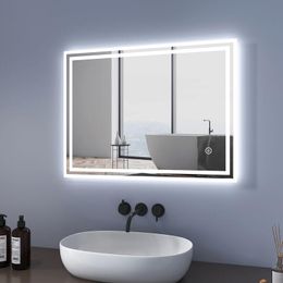 Badspiegel mit Beleuchtung 80x60cm led Badezimmerspiegel mit Beschlagfrei, Dimmbar led, Wandspiegel energiesparender IP44 - Meykoers