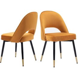 2er Set Esszimmerstühle aus Samt Küchenstühle mit Metallbeinen Polsterstuhl für Esszimmer, Gelb