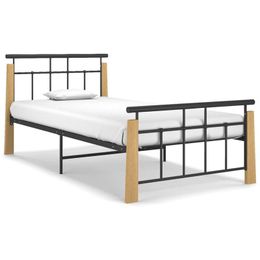 MAISONCHIC Bettgestell Einzelbett Bett für Schlafzimmer Metall und Massivholz Eiche 100x200 cm DE69322