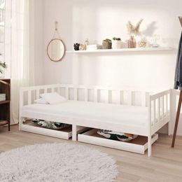 MAISONCHIC Tagesbett mit Schubladen Einzelbett Bett für Schlafzimmer 90x200 cm Weiß Massivholz Kiefer DE57429
