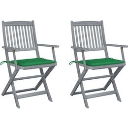 MAISONCHIC - 2er Set Gartenstühle Gartensessel Klappbare Stühle für Garten Terrasse Balkon mit Sitzkissen Massivholz Akazie DE30296