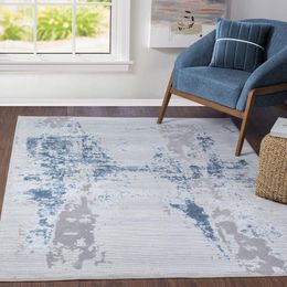 Teppich Kurzflor Wohnzimmer Modernes Abstraktes Design Blau und Grau 200 x 275 cm - Surya