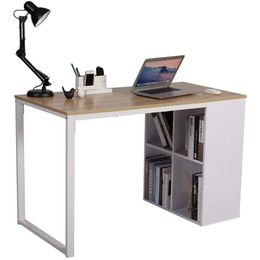 Schreibtisch Computertisch mit 4 Ablage Holz & Stahl Hell Eiche - Hell Eiche - WOLTU