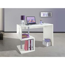 Dmora Esse moderner Schreibtisch für Büro und Arbeitszimmer mit Regal, Made in Italy, Computertisch, PC-Schreibtisch, cm 100x50h78, glänzend weiße